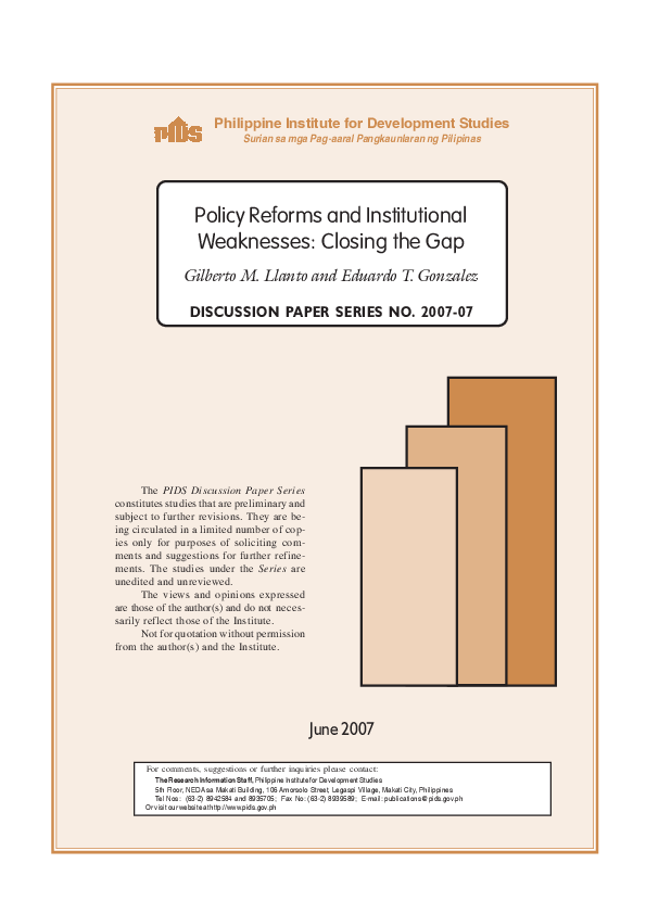 (PDF) Policy Reforms and Institutional Weakness : Closing The Gap