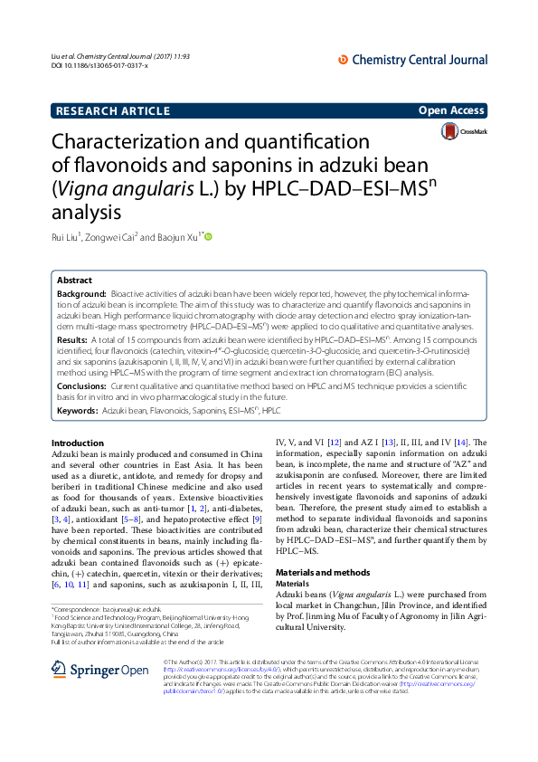 (PDF) Characterization and quantification of flavonoids and saponins in adzuki bean (Vigna ...
