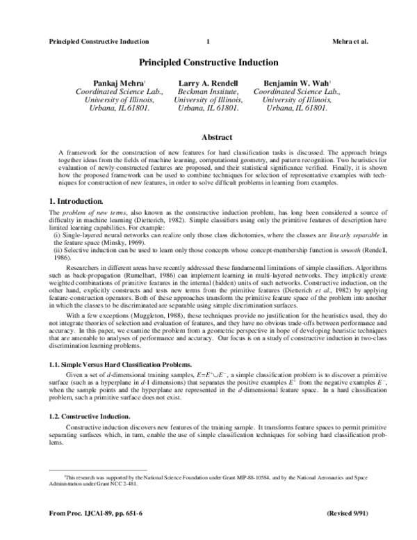 Pdf Principled Constructive Induction
