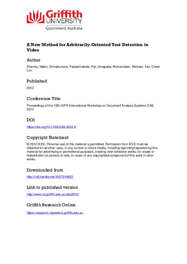 Pdf A New Method For Arbitrarily Oriented Text Detection In Video