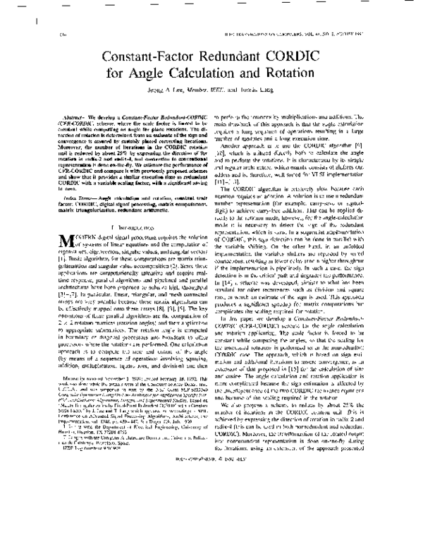 Constant-factor redundant CORDIC for angle calculation and rotation Constant-factor redundant CORDIC for angle calculation and rotation
