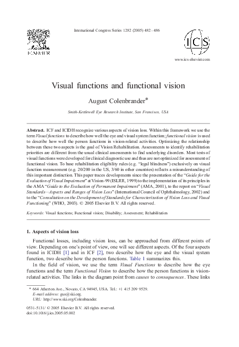 (PDF) Visual functions and functional vision