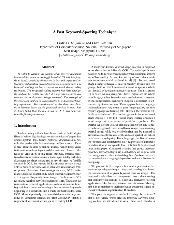 (PDF) A fast keyword-spotting technique