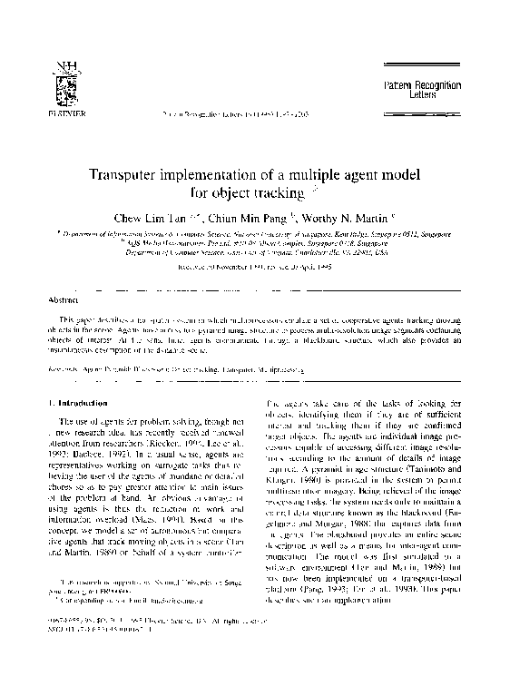 (PDF) Transputer implementation of a multiple agent model for object tracking