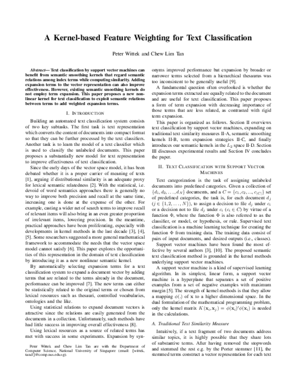 (PDF) A kernel-based feature weighting for text classification