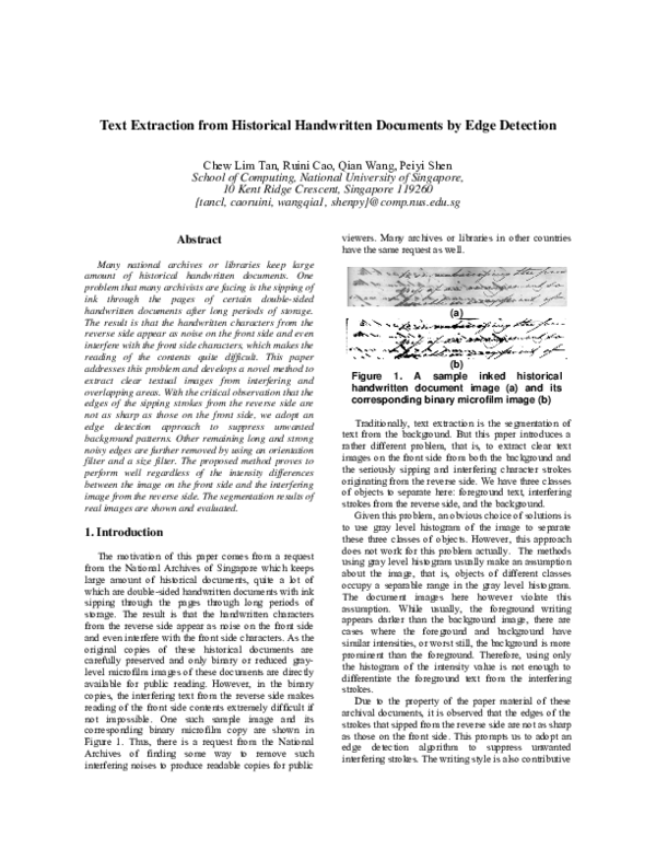 Pdf Text Extraction From Historical Handwritten Documents By Edge Detection