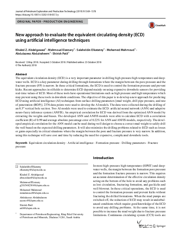 Pdf New Approach To Evaluate The Equivalent Circulating Density Ecd Using Artificial