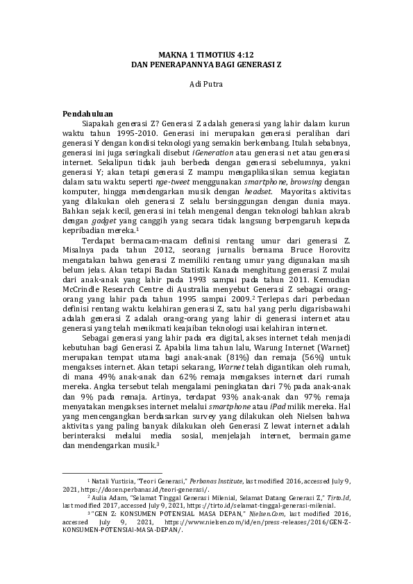 (PDF) MAKNA 1 TIMOTIUS 4:12 DAN PENERAPANNYA BAGI GENERASI Z