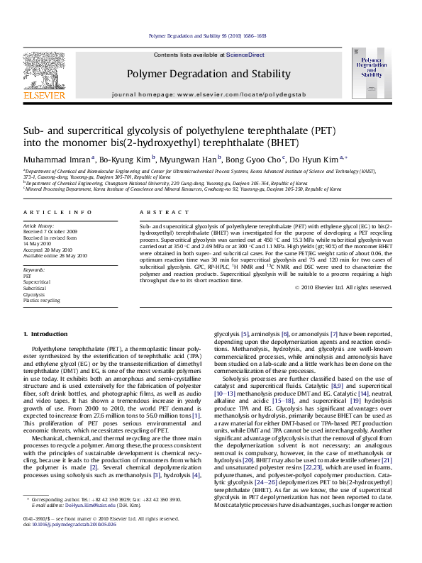 (PDF) Sub- and supercritical glycolysis of polyethylene terephthalate ...