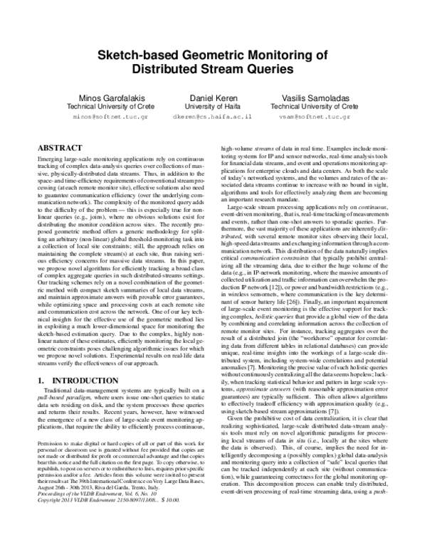 (PDF) Sketch-based geometric monitoring of distributed stream queries