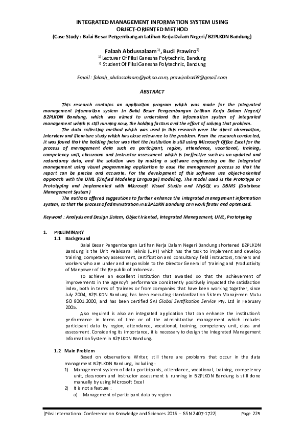 (PDF) INTEGRATED MANAGEMENT INFORMATION SYSTEM USING OBJECT-ORIENTED METHOD (Case Study : Balai ...