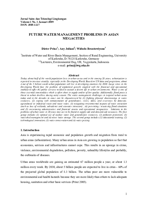 (PDF) Future Water Management Problems in Asian Megacities