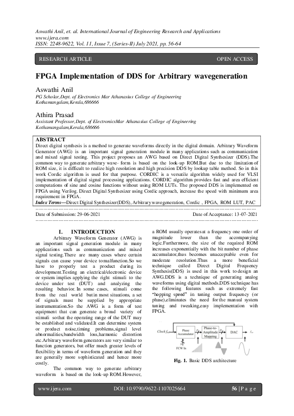 Pdf Fpga Implementation Of Dds For Arbitrary Wave Generation