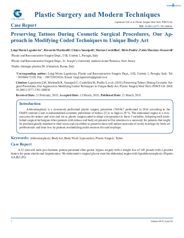 (PDF) Preserving Tattoos During Cosmetic Surgical Procedures, Our ...