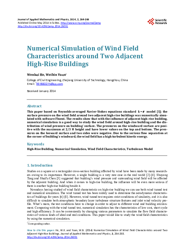 (PDF) Numerical Simulation of Wind Field Characteristics around Two Adjacent High-Rise Buildings