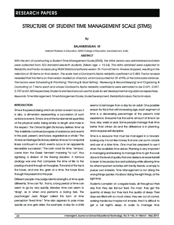(PDF) STRUCTURE OF STUDENT TIME MANAGEMENT SCALE (STMS)