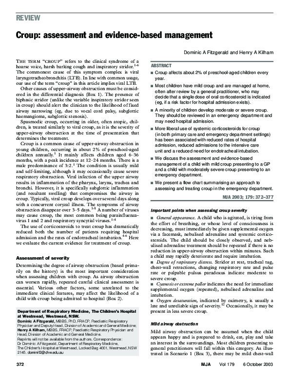 (PDF) Croup: assessment and evidence-based management