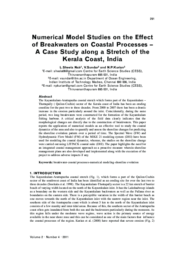 (PDF) Numerical Model Studies on the Effect of Breakwaters on Coastal Processes-A Case Study ...