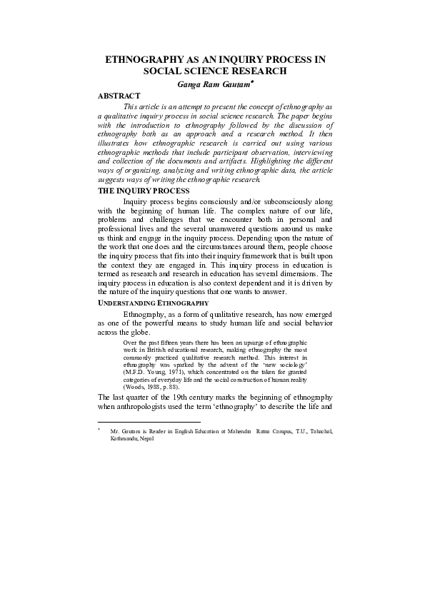 (PDF) Ethnography as an Inquiry Process In Social Science Research ...