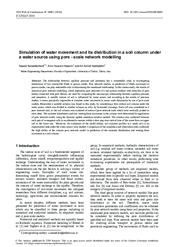 (PDF) Simulation of water movement and its distribution in a soil ...