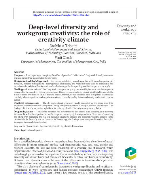 (PDF) Deep-level diversity and workgroup creativity: the role of ...