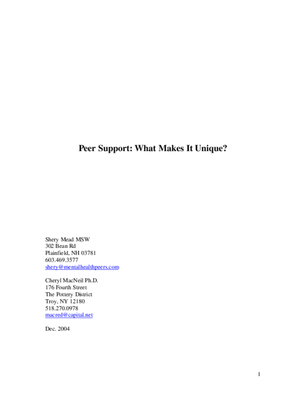 (PDF) Peer support: What makes it unique