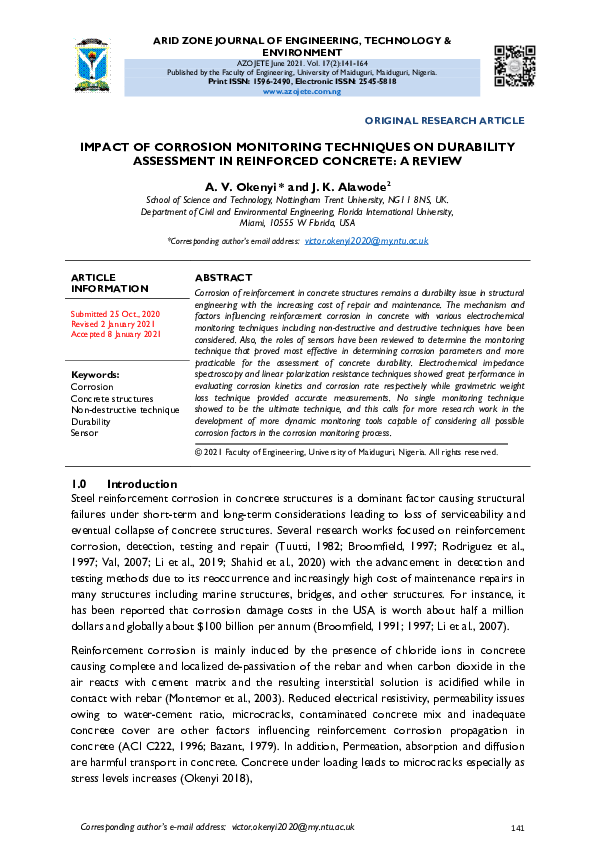 Pdf Impact Of Corrosion Monitoring Techniques On Durability Assessment In Reinforced Concrete