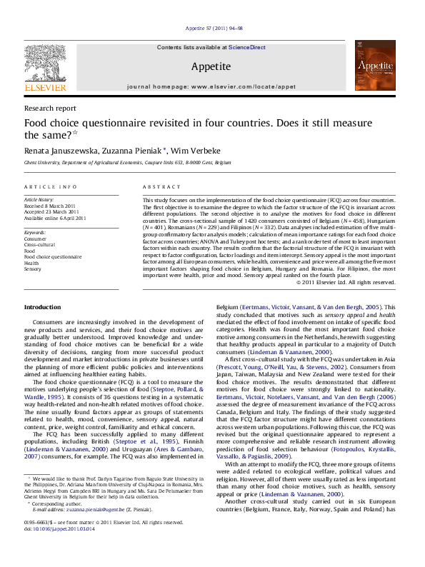 (PDF) Food choice questionnaire revisited in four countries. Does it ...
