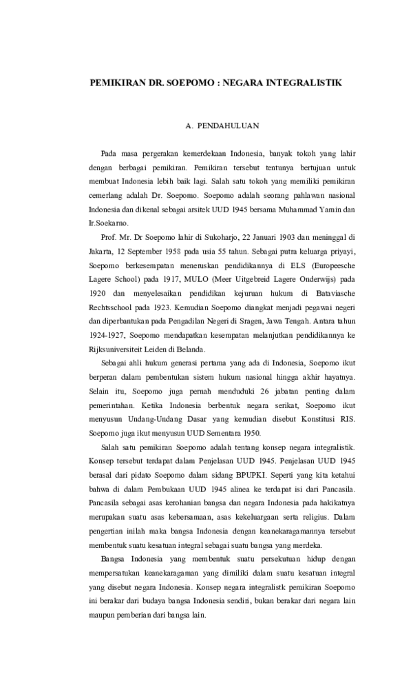 Pemikiran Dr Soepomo Negara Integralistik 