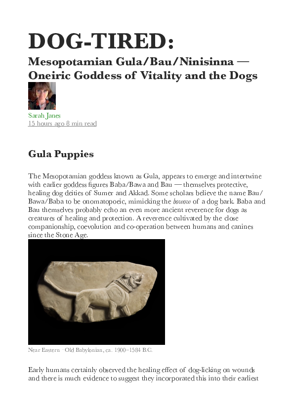 (PDF) DOG-TIRED: Mesopotamian Gula/Bau/Ninisinna - Oneiric Goddess of ...