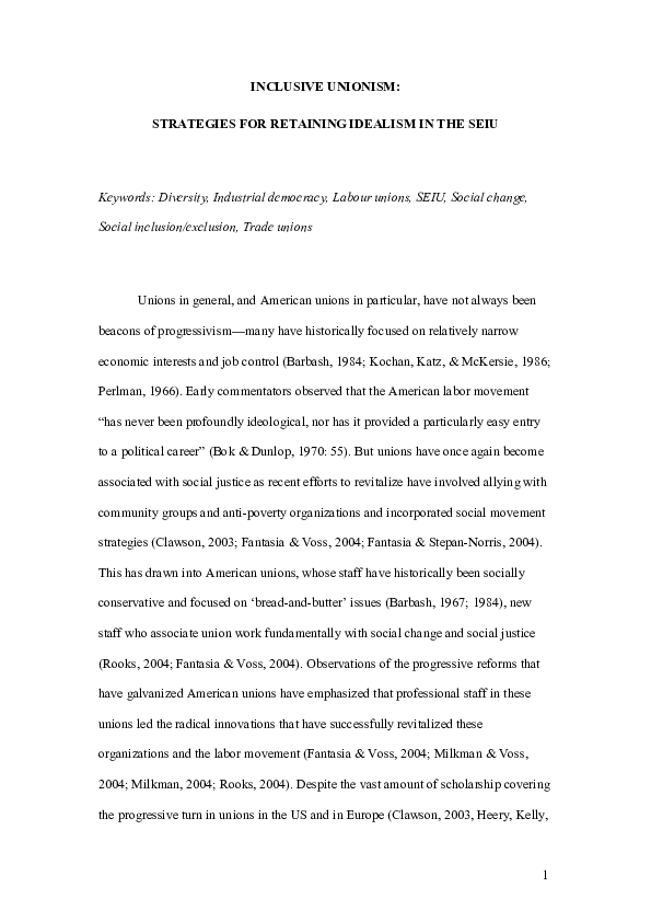 (PDF) Inclusive unionism: Strategies for retaining idealism in the ...