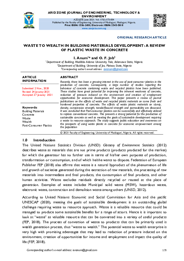 (PDF) Waste to wealth in building materials development: a review of ...