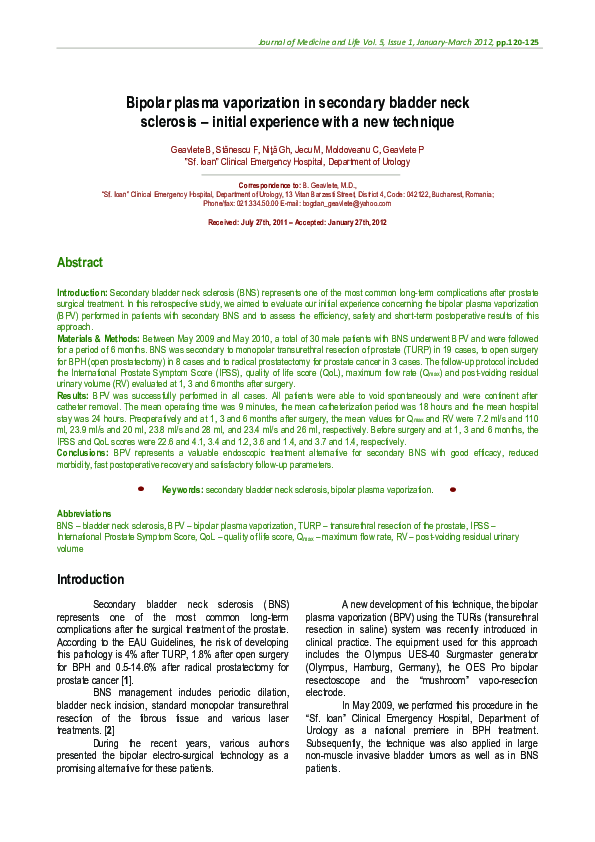 (PDF) Bipolar plasma vaporization in secondary bladder neck sclerosis ...