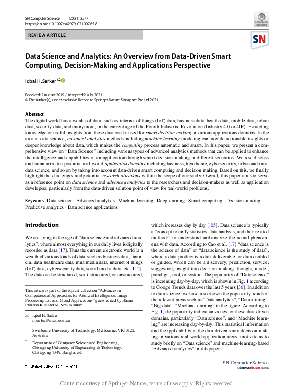 (PDF) Data Science and Analytics: An Overview from Data-Driven Smart Computing, Decision-Making ...