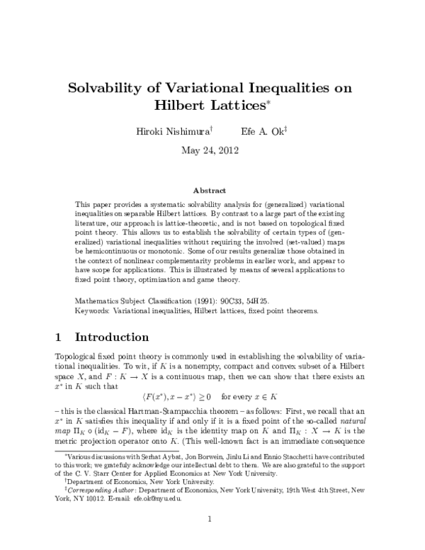 (PDF) Solvability of Variational Inequalities on Hilbert Lattices