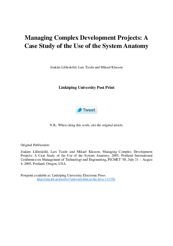 (PDF) Managing complex development projects – using the system anatomy