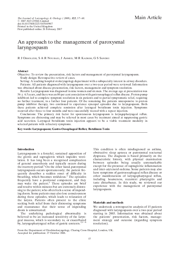 (PDF) An approach to the management of paroxysmal laryngospasm | Rupert ...