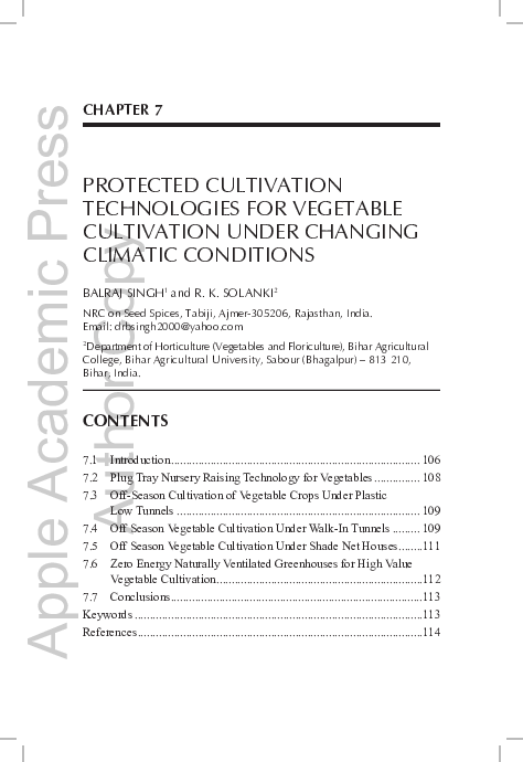 (PDF) Protected Cultivation Technologies for Vegetable Cultivation ...
