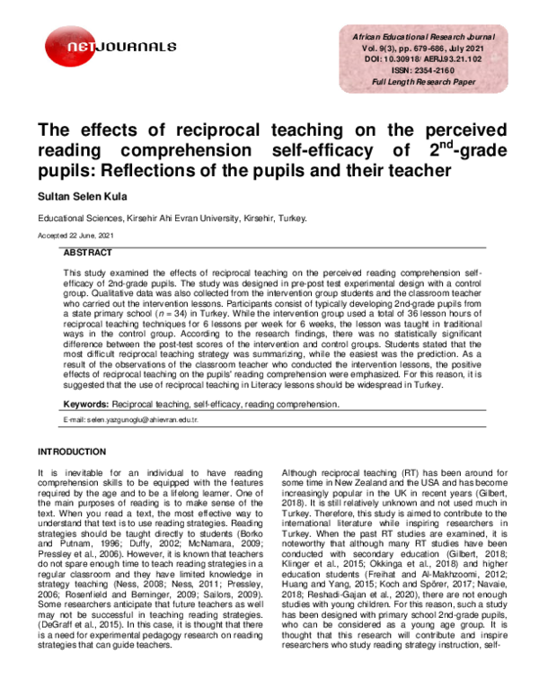 (PDF) The effects of reciprocal teaching on the perceived reading ...