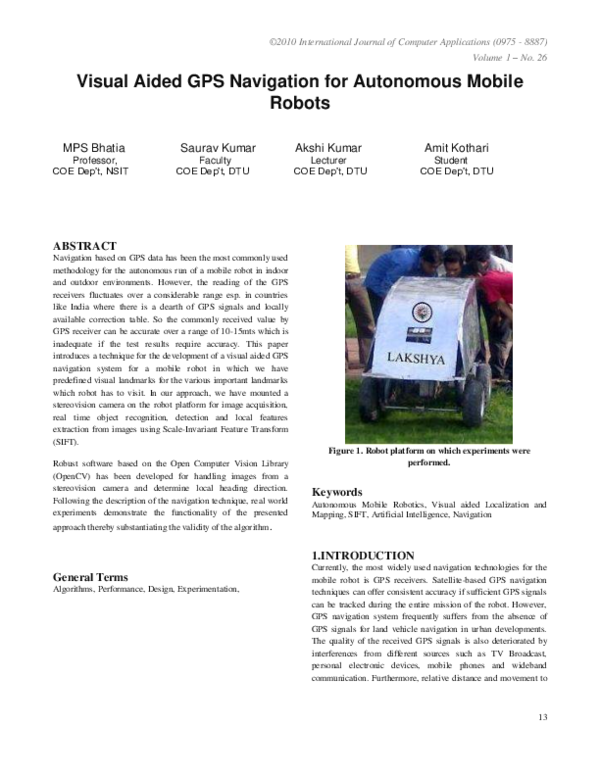 (PDF) Visual Aided GPS Navigation for Autonomous Mobile Robots