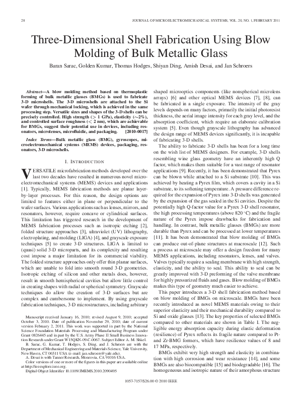 (PDF) Three-Dimensional Shell Fabrication Using Blow Molding of Bulk ...