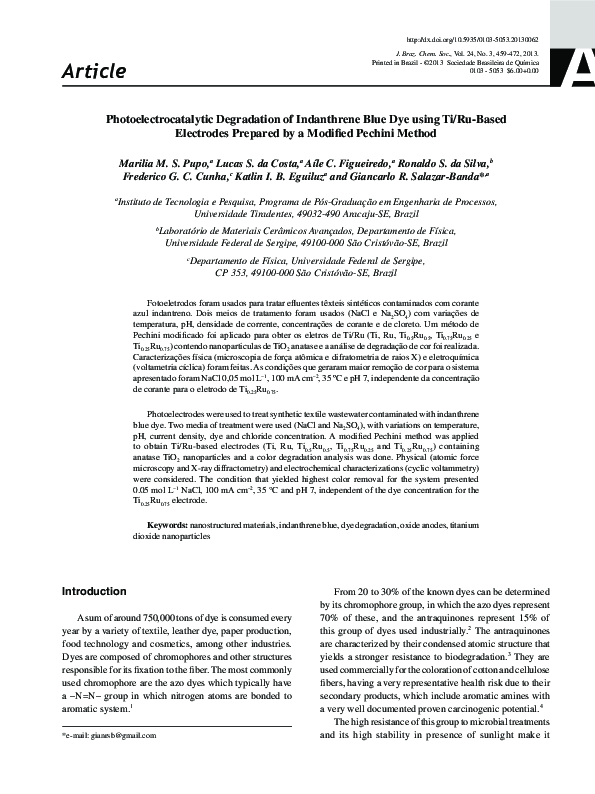 (PDF) Photoelectrocatalytic Degradation of Indanthrene Blue Dye using ...
