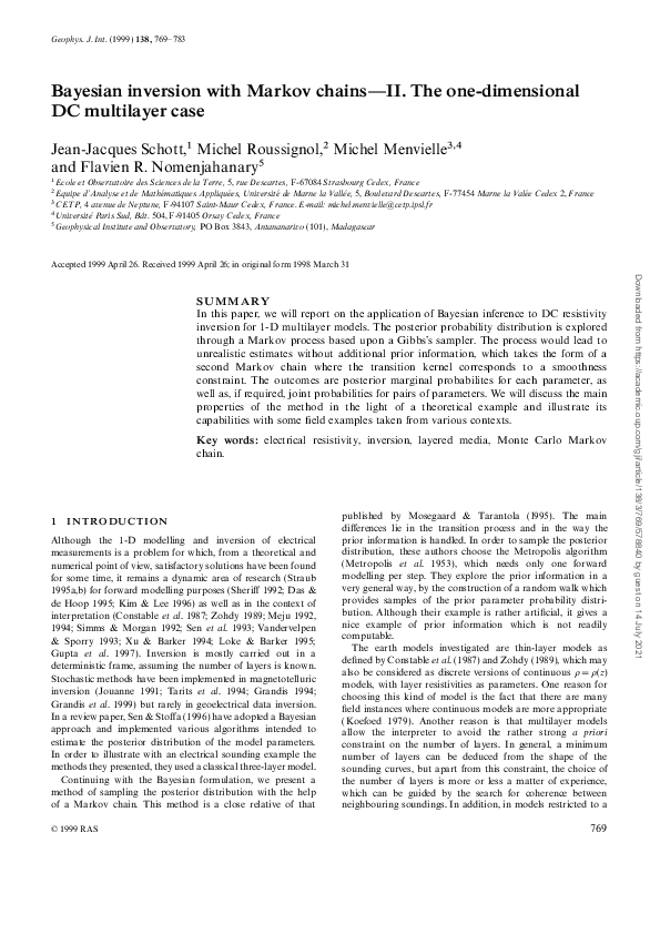 (PDF) Bayesian inversion with Markov chains-II. The one-dimensional DC multilayer case