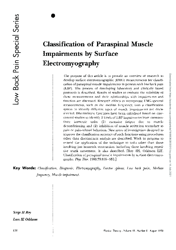 (PDF) Classification of paraspinal muscle impairments by surface ...