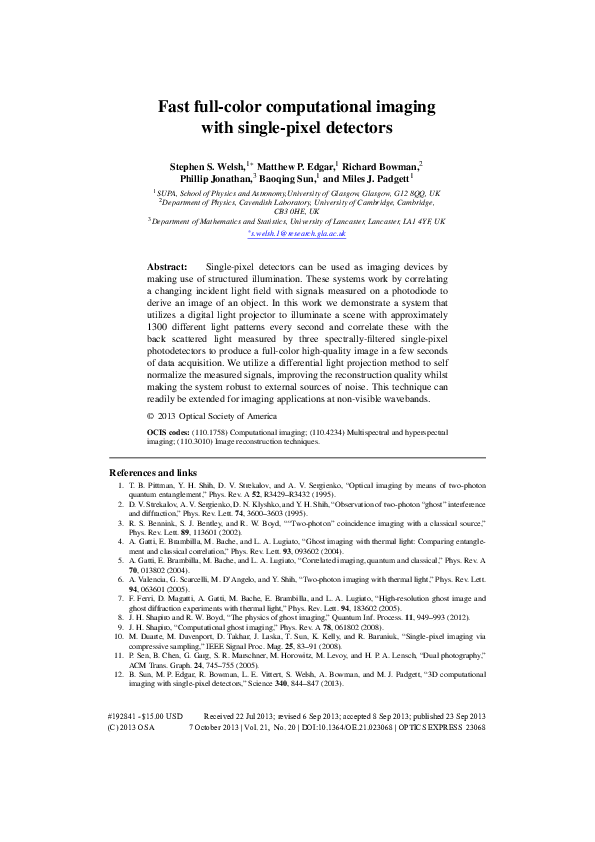 (PDF) Fast full-color computational imaging with single-pixel detectors