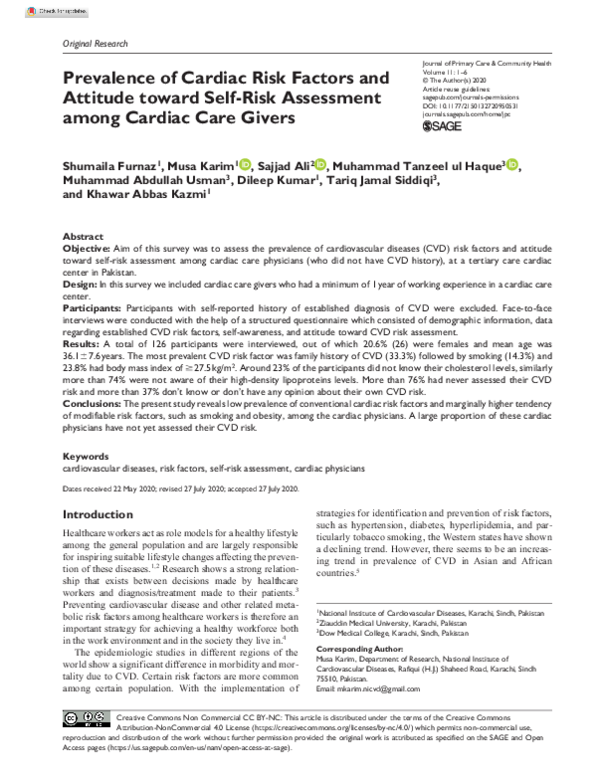 (PDF) Prevalence of Cardiac Risk Factors and Attitude toward Self-Risk ...
