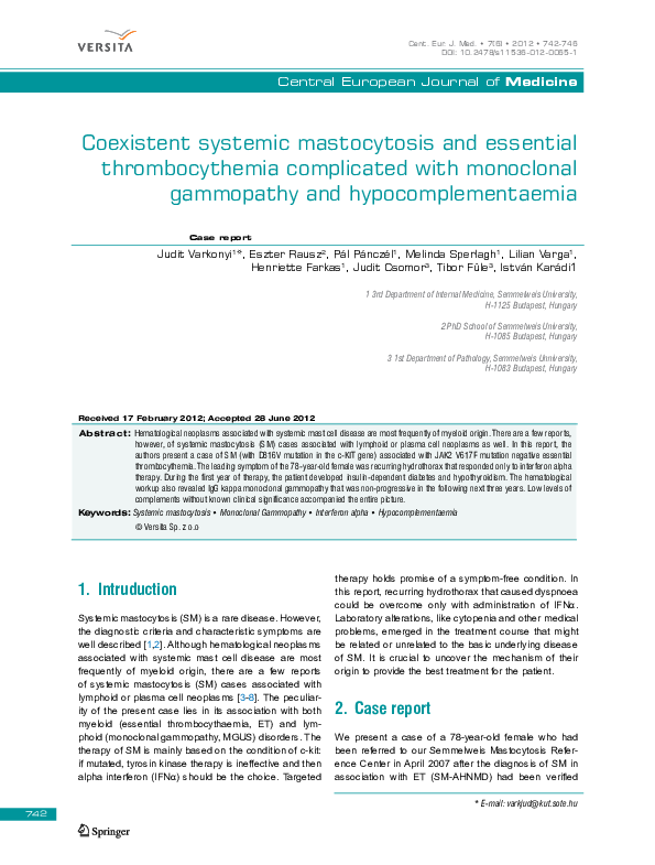 (PDF) Coexistent systemic mastocytosis and essential thrombocythemia ...