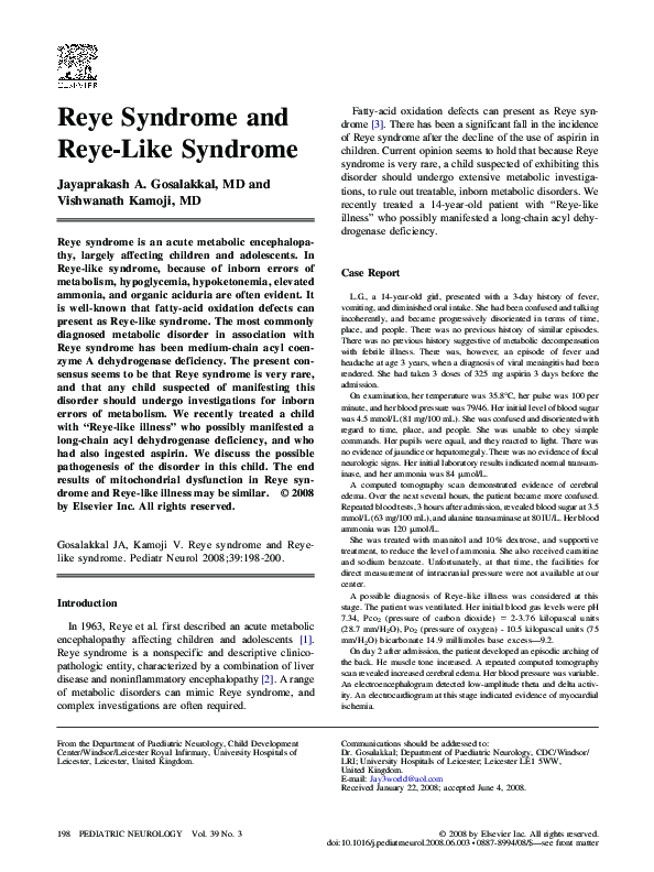 (PDF) Reye Syndrome and Reye-Like Syndrome