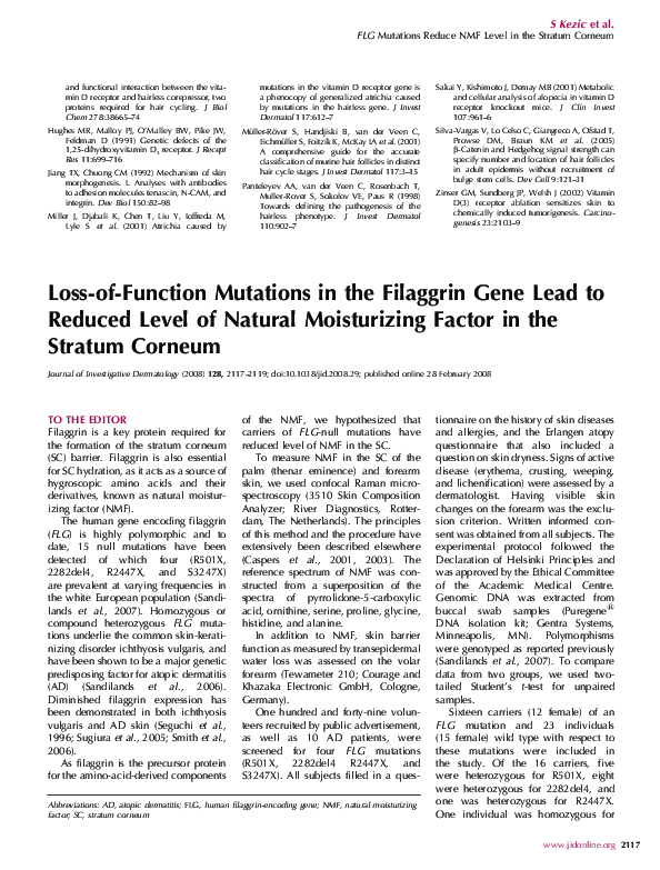 (PDF) Loss-of-Function Mutations in the Filaggrin Gene Lead to Reduced Level of Natural ...