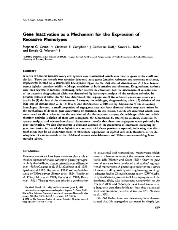 (PDF) Gene inactivation as a mechanism for the expression of recessive ...